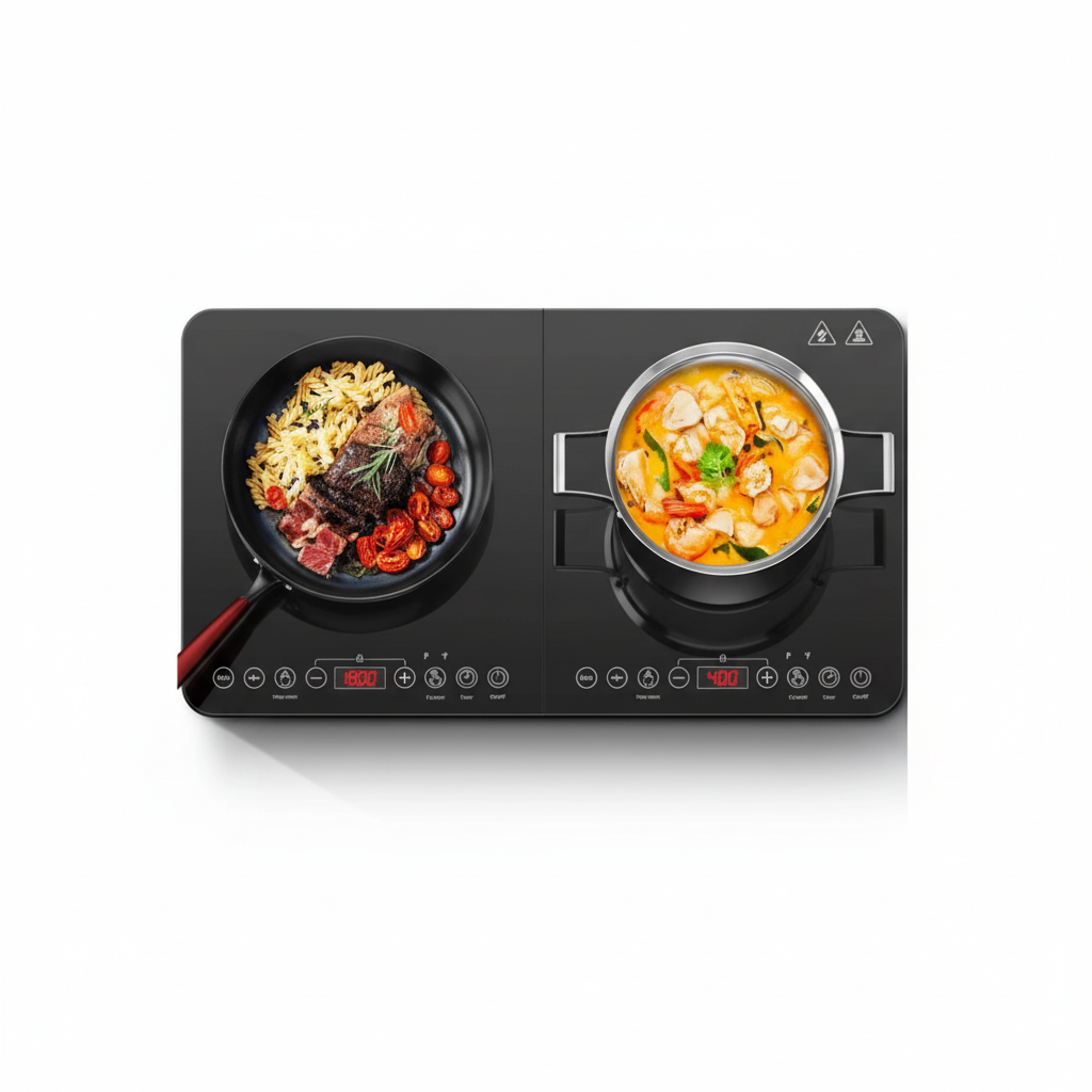 Aobosi Double Induction Hob,Induction Hobs with Black Glass Panel Body ...